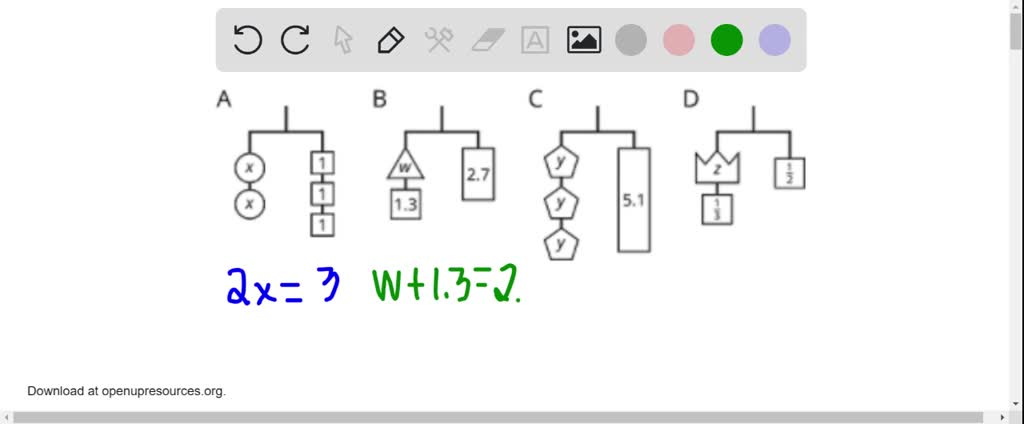 Write an equation to represent each hanger. | Numerade