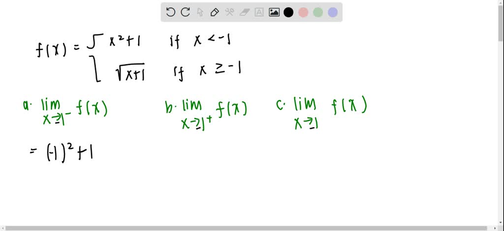 SOLVED: f(1)=1-√(1-1^2)=1 f(1)=limx →1(1-√(1-x^2))=1 f(1^+)=limx →1^+(1+log(1)/(x))=1+log(1)/(1 ...