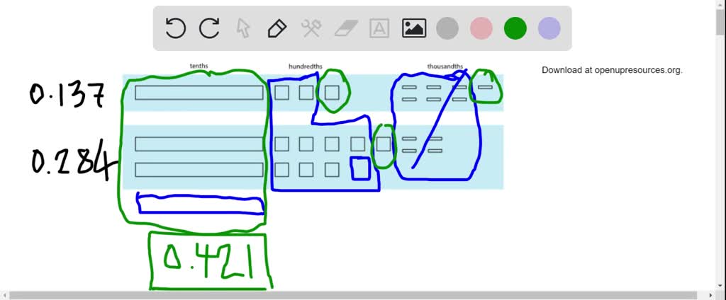 SOLVED:Here are diagrams that represent 0.137 and 0.284. a. Use the ...