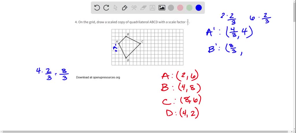 ⏩SOLVED:On the grid, draw a scaled copy of quadrilateral ABCD with a ...