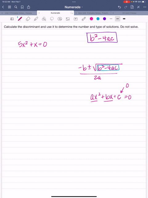 Calculate the discriminant and use it to determine the number and type ...
