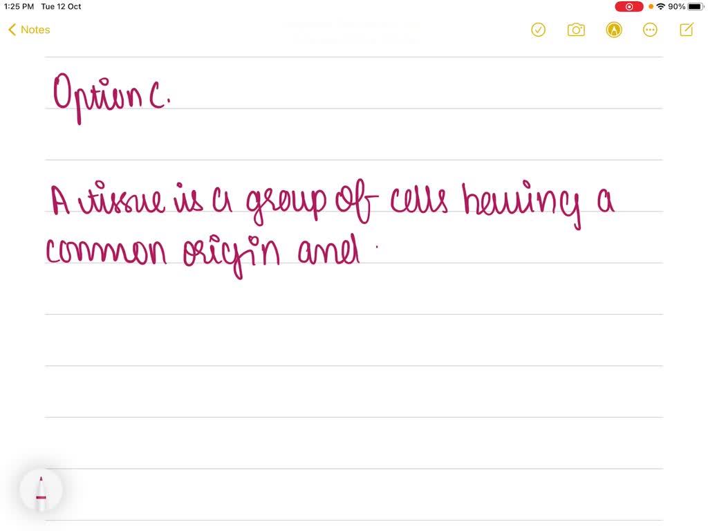 SOLVED:A tissue is a group of cells having a (a) Common origin and ...