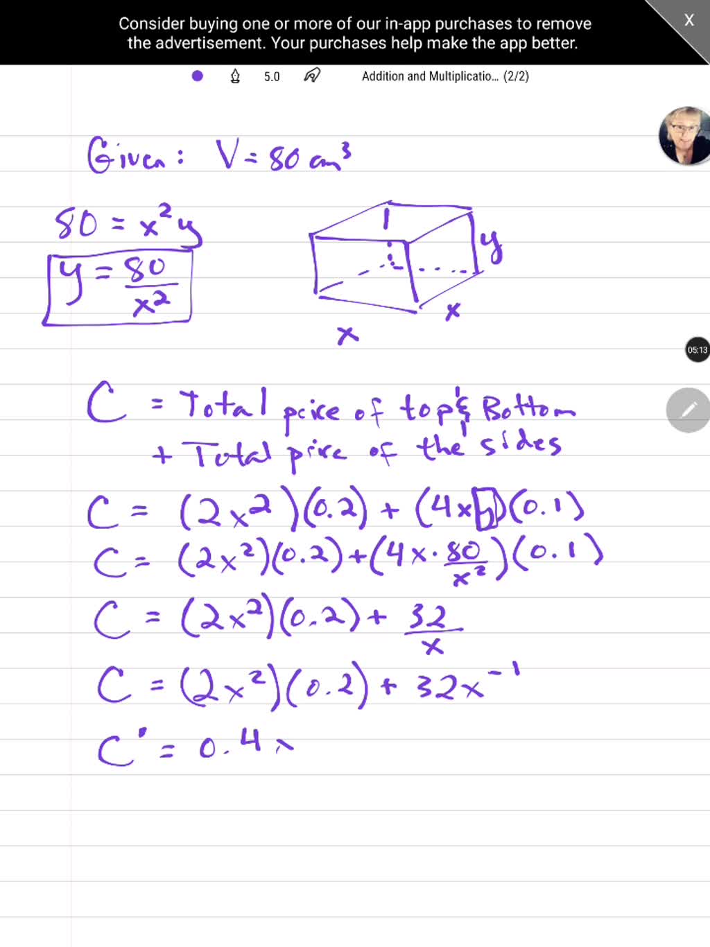 A closed rectangular box with a volume of 16 \mat…