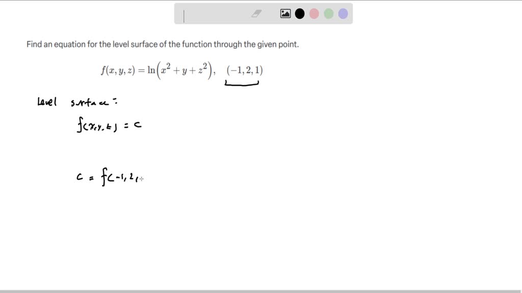 Find an equation for the level surface of the function through the ...
