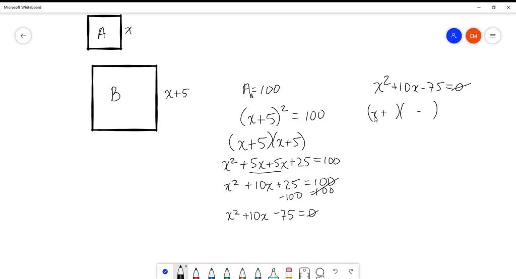 SOLVED:If the sides of a square are increased by 5 meters, the area ...