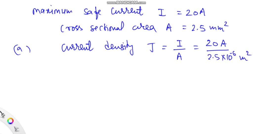 The maximum safe current in a 2.5-mm^2 cross-sectional area copper wire ...
