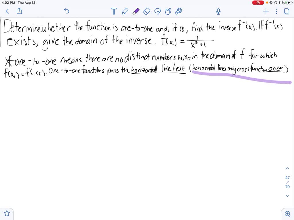 SOLVED:Determine whether or not the function is one to one and, if so, find the inverse. If the ...