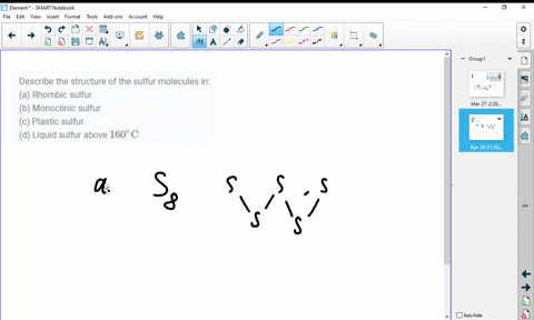 SOLVED: Describa la estructura de las moléculas de azufre en: a) Azufre ...