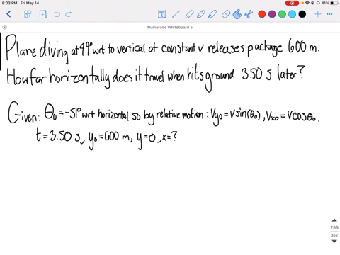 SOLVED:A plane diving with constant speed, at an angle of 49.0^∘ with ...