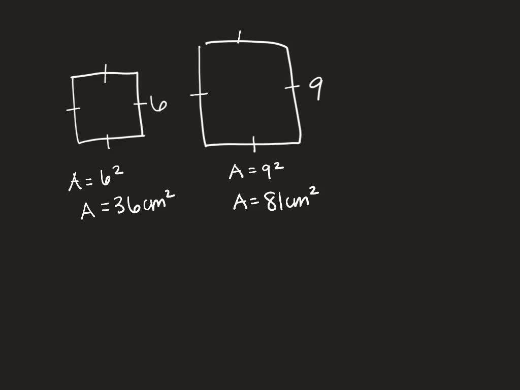 SOLVED:One square has sides 6 cm long. Another has sides 9 cm long ...
