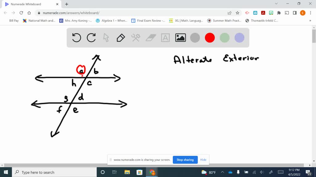 Refer to the figure. Identify a pair of alternate exterior angles ...