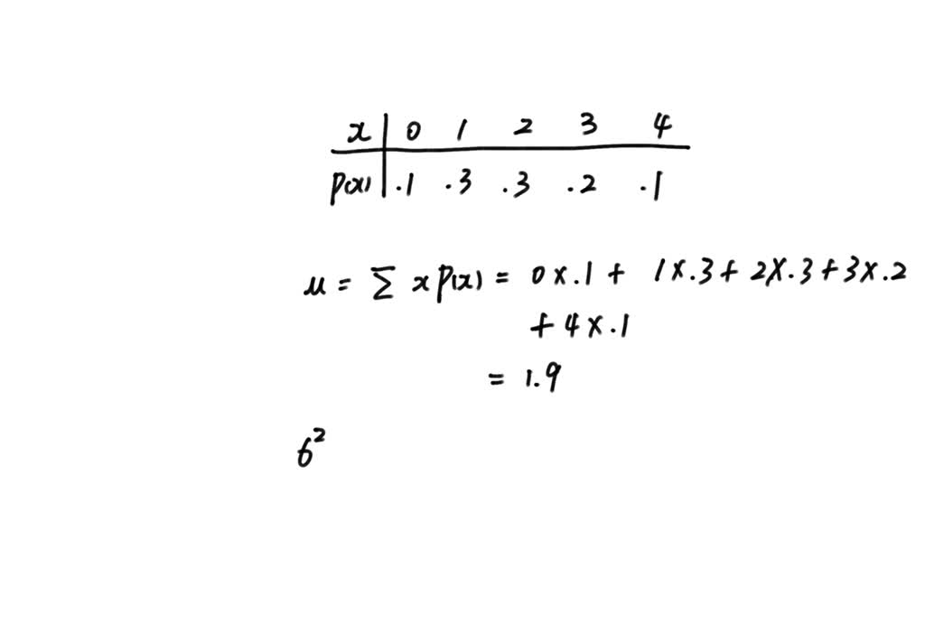 If the possible values for x are 1,2,3,4,5 with probabilities .2, .1 ...