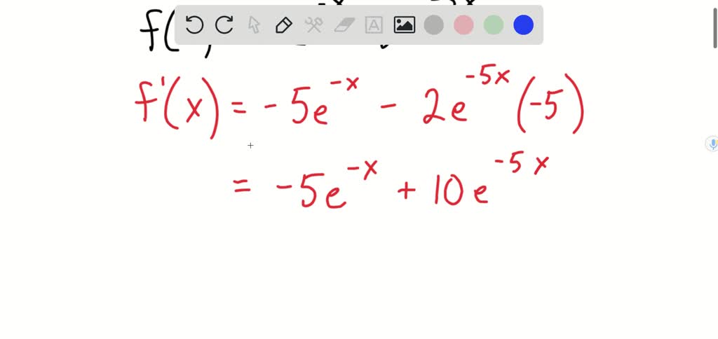 SOLVED:Find the second derivative of the function. f(x)=5 e^-x-2 e^-5 x