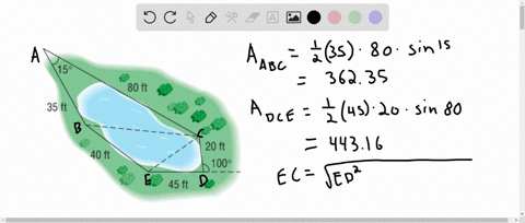 SOLVED: Approximating the Area of a Lake To approximate the areaof a ...