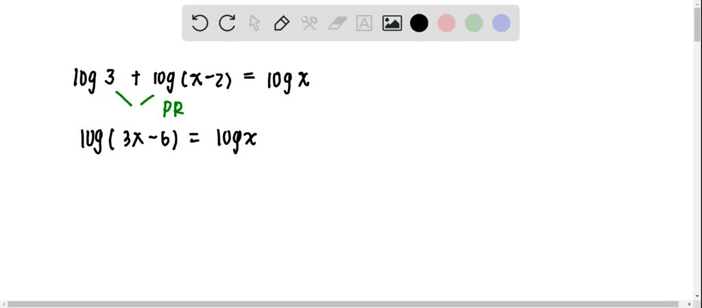 SOLVED:Let's solve the logarithmic equation log3+log(x-2)=logx. (a) First, we combine the ...