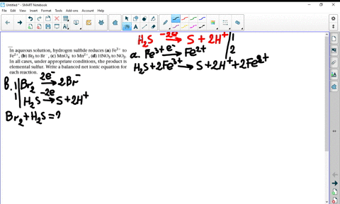 In aqueous solution, hydrogen sulfide reduces (a) Fe^3+ to Fe^2+,(𝐛 ...