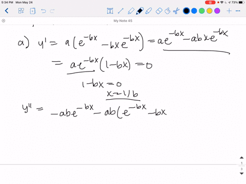 SOLVED:Consider the surge function y=a x e^-b x for a, b>0 (a) Find the ...