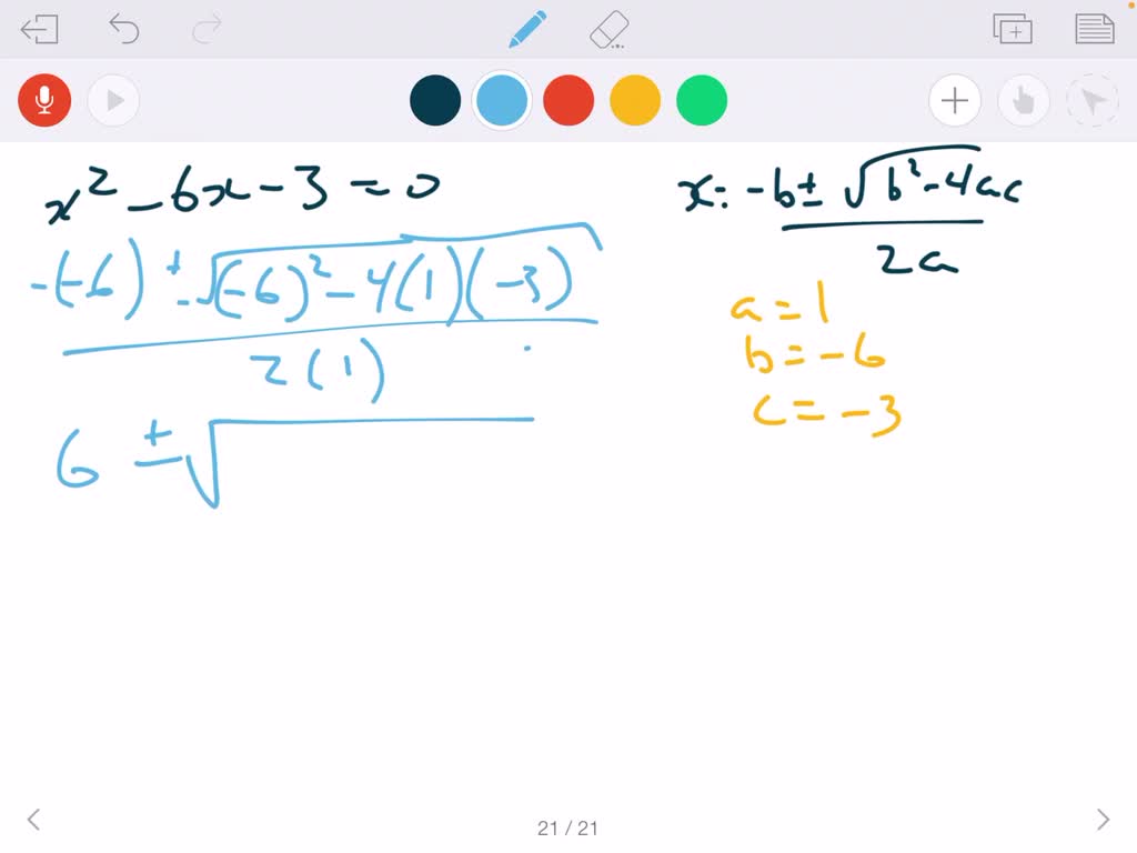 SOLVED: Resuelva usando la fórmula cuadrática. x^2-6 x-3=0 | Numerade
