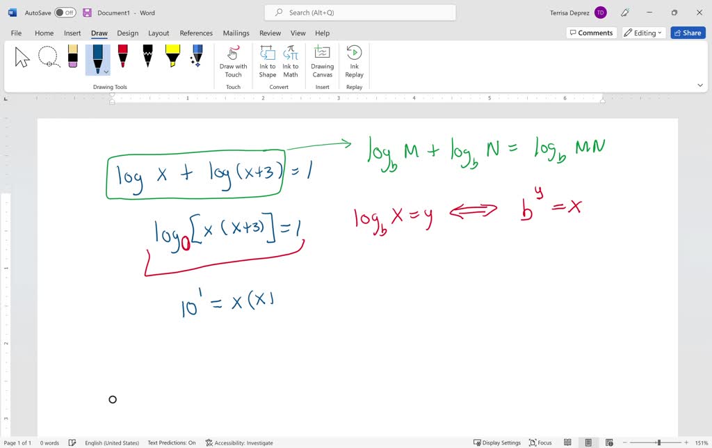 In the following exercises, solve for x. logx+log(x+3)=1 | Numerade