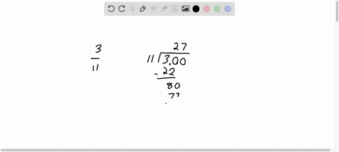 SOLVED:Write the decimal equivalents, using the bar notation. (3)/(11)
