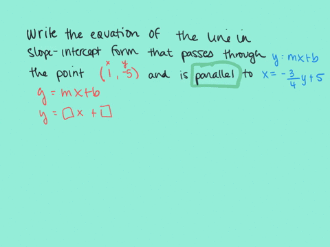 SOLVED:Write an equation in slope–intercept form of the line with the ...