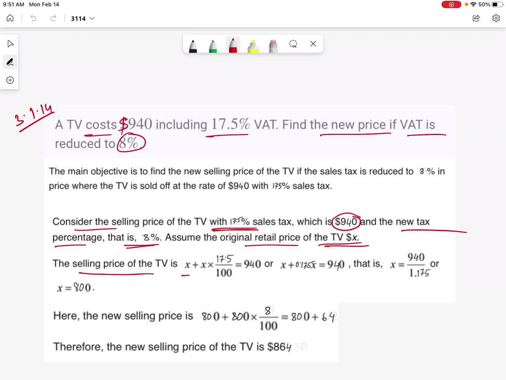 A colour TV is available for Rs 13440 inclusive of VAT. If the original ...