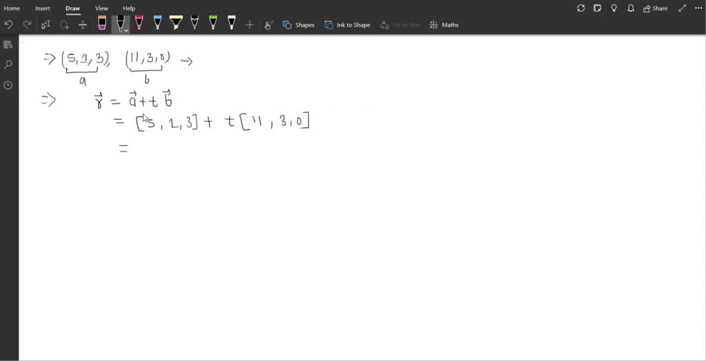SOLVED:Find a parametric representation of the following curves. Straight line through (5,1,2 ...