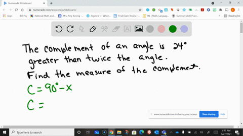 SOLVED:The complement of an angle is 24^∘ greater than twice the angle. Find the measure of the ...