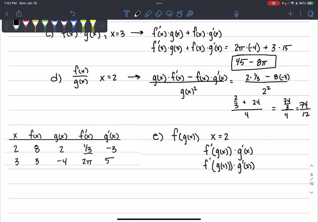 SOLVED:Suppose that functions f and g and their derivatives have the ...