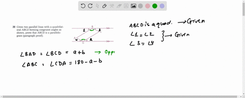 SOLVED:Given two parallel lines with a quadrilateral ABCD forming ...