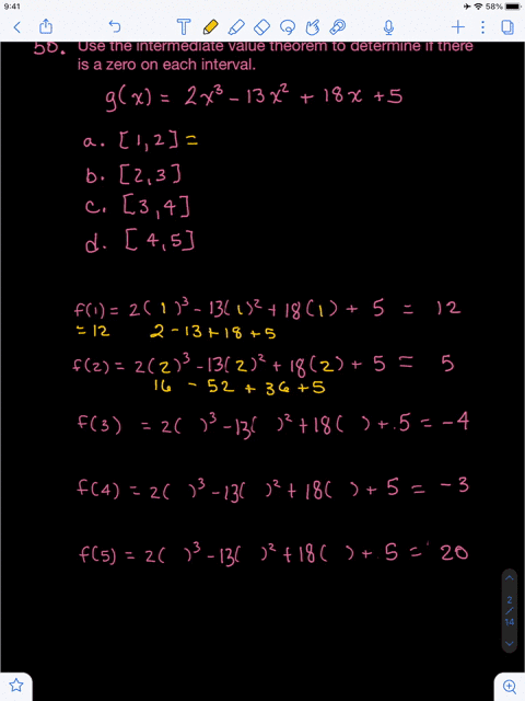 SOLVED:Determine whether the intermediate value theorem guarantees that the function has a zero ...