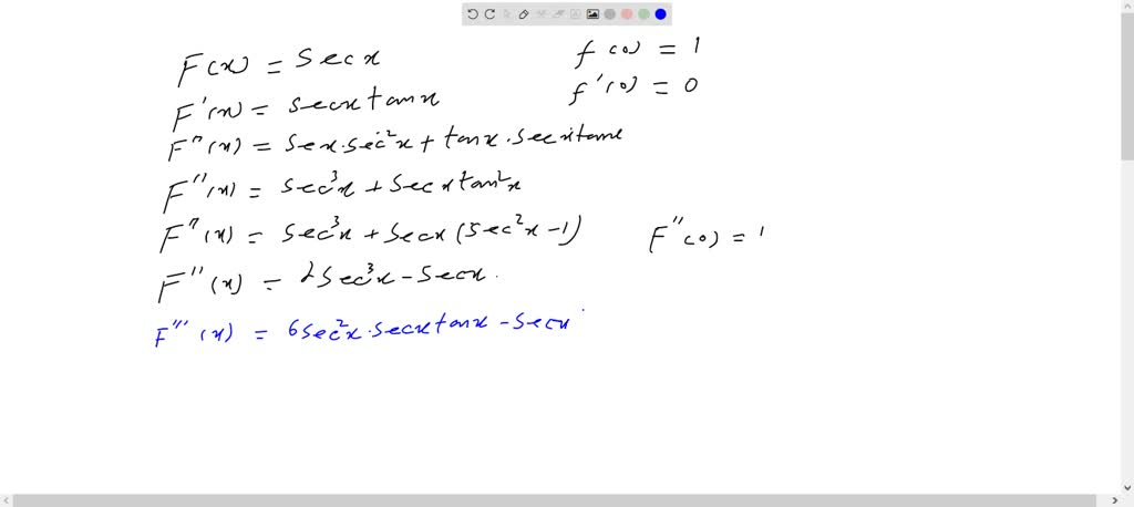 SOLVED:Find the first 3 non-zero terms in the series for secx.