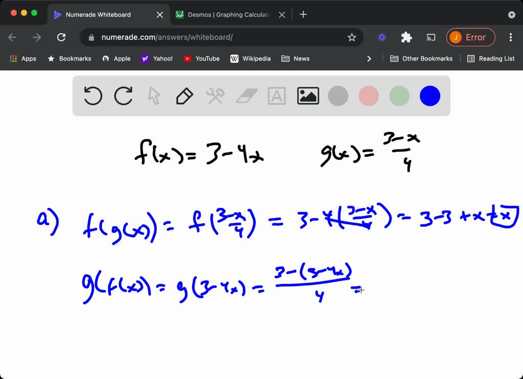 SOLVED:Show that f and g are inverse functions by (a) using the definition of inverse functions ...