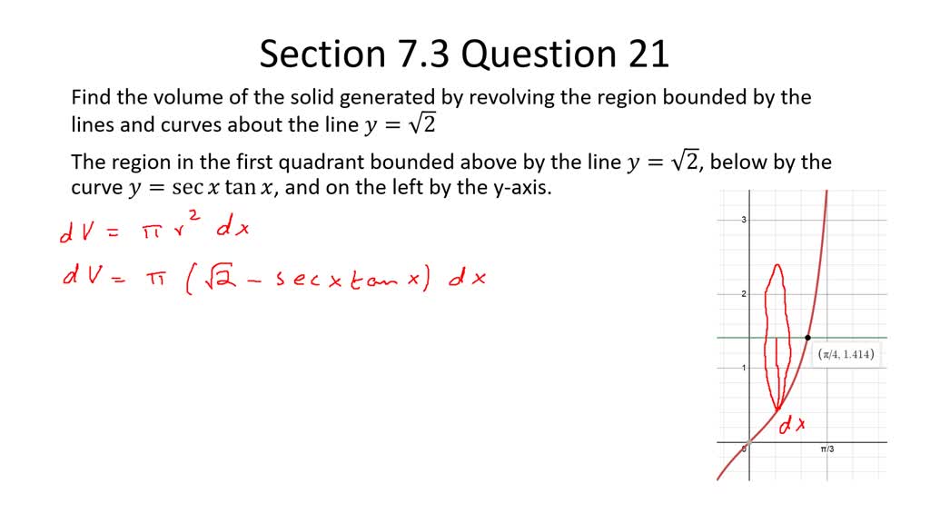 SOLVED In Exercises 21 And 22 Find The Volume Of The Solid Generated