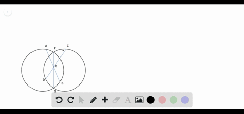 SOLVED:Draw two intersecting circles with common chord P Q and let X be ...