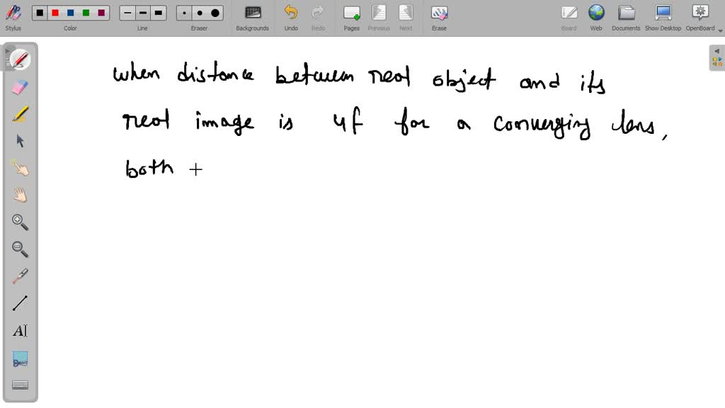 In a converging lens of focal length f and the distance between real ...