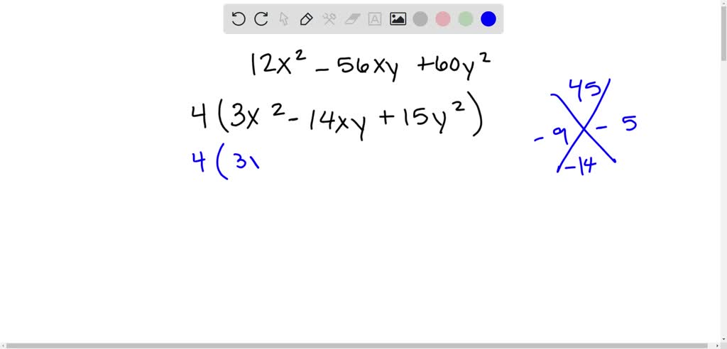 ⏩SOLVED:Factor using the A C method. 12 x 2-56 x y+60 y 2 | Numerade