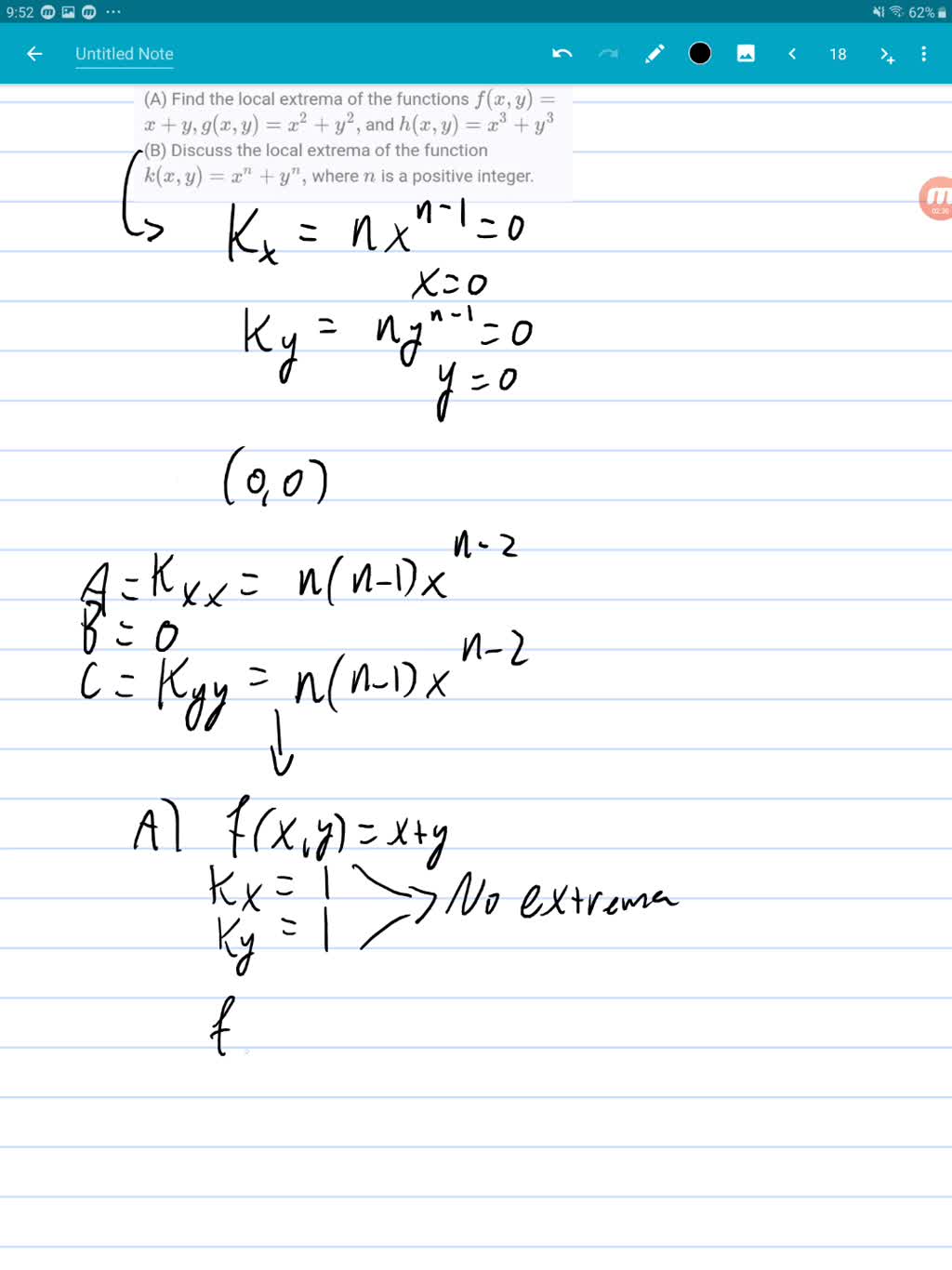 SOLVED:(A) Find the local extrema of the functions f(x, y)=x+y, g(x, y ...