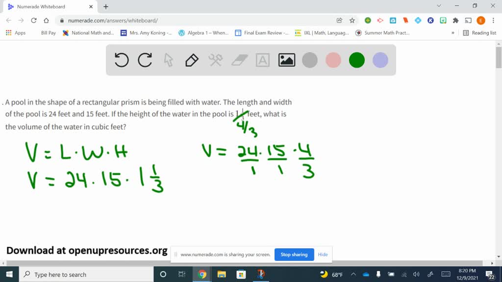 SOLVED: A pool in the shape of a rectangular prism is being filled with ...