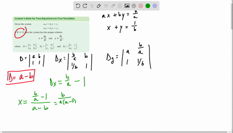 SOLVED:Solve each system for x and y using Cramer's rule. Assume a and b are nonzero constants ...