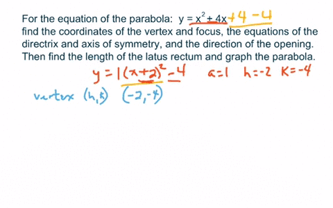 ⏩SOLVED:Identify the coordinates of the vertex and focus, the… | Numerade