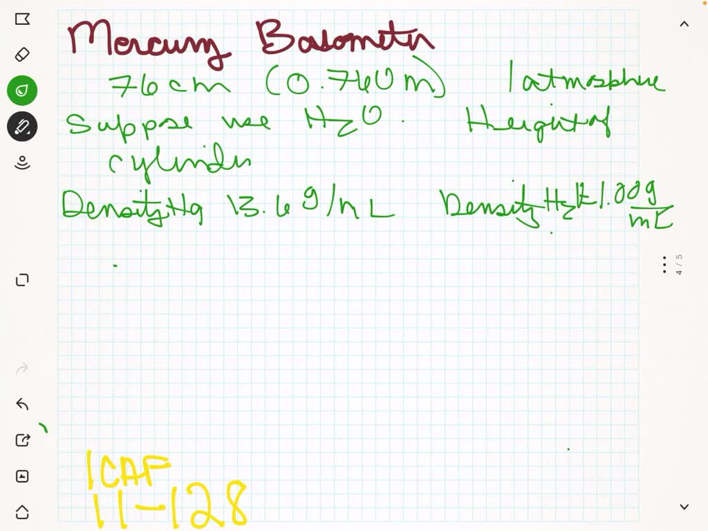 SOLVED:Normal atmospheric pressure will push a column of mercury up an ...