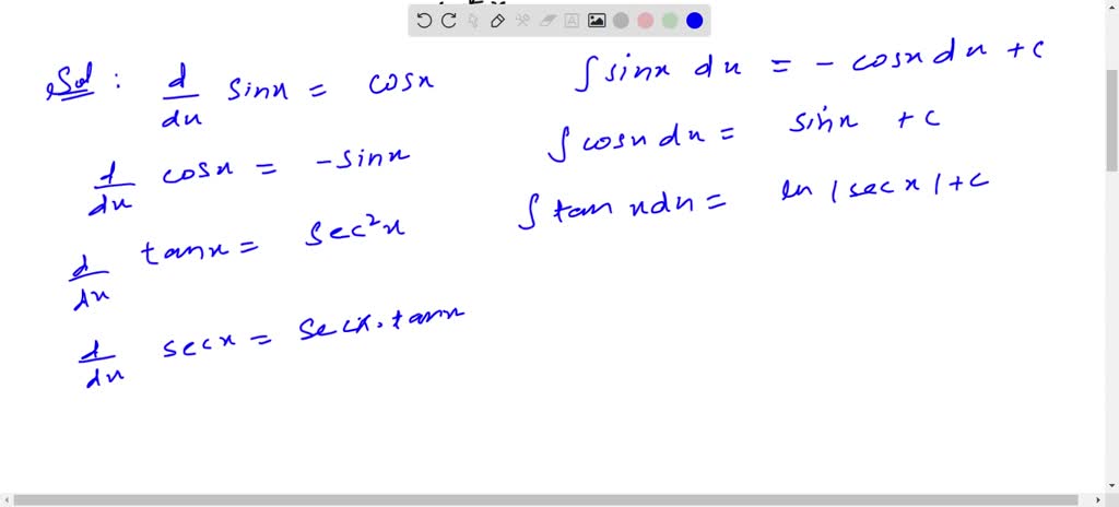 Compile lists of (a) the derivatives and (b) the integrals of the six basic trigonometric ...