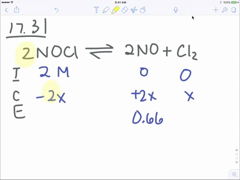 ⏩SOLVED:Nitrosyl chloride, NOCl, decomposes to NO and Cl2 at high ...
