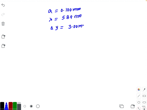 Two parallel narrow slits in an opaque screen are separated by 0.100 mm ...