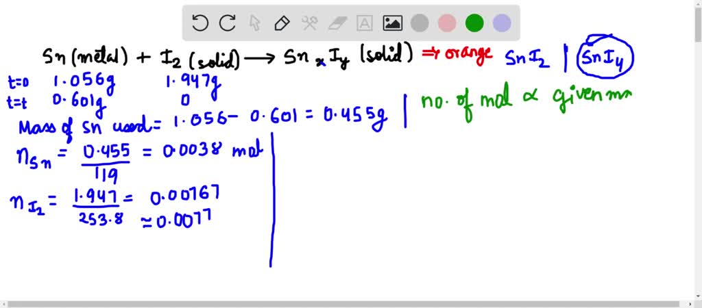 SOLVED:Tin metal (Sn) and purple iodine (I) combine to form orange ...