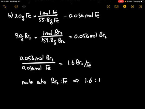 A weighed sample of iron (Fe) is added to liquid bromine (Br2) and ...