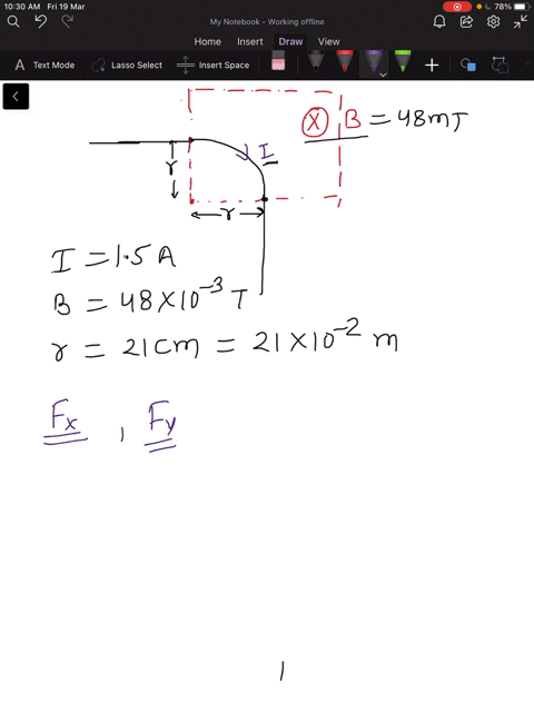 A wire carrying 1.5 A passes through a 48 -mT magnetic field. The wire ...