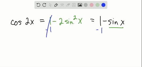 SOLVED:Solve each equation over the interval [0,2 π) cosx-1=cos2 x
