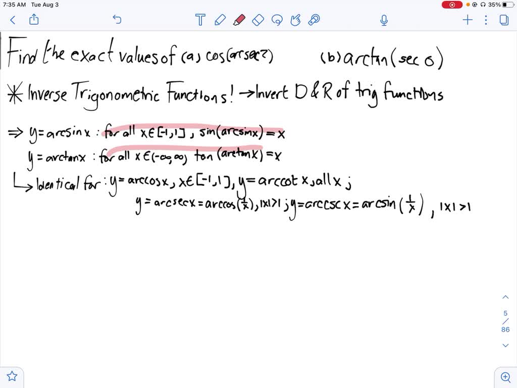 SOLVED Determine The Exact Value a Cos arcsec 2 b Arctan sec0 
